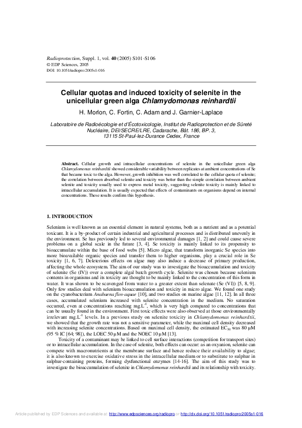(PDF) Cellular quotas and induced toxicity of selenite in the ...