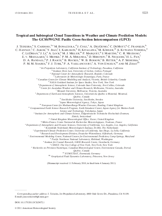 Pdf Tropical And Subtropical Cloud Transitions In Weather And Climate Prediction Models The