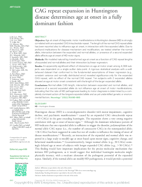 (PDF) CAG repeat expansion in Huntington disease determines age at ...