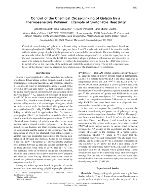 Control of the Chemical Cross-Linking of Gelatin by a Thermosensitive ...
