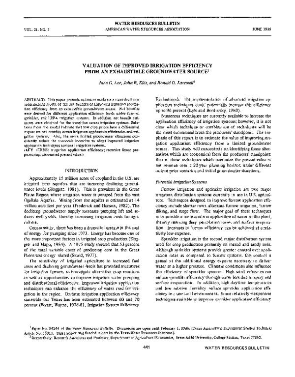 (PDF) Valuation of Improved Irrigation Efficiency from an Exhaustible ...