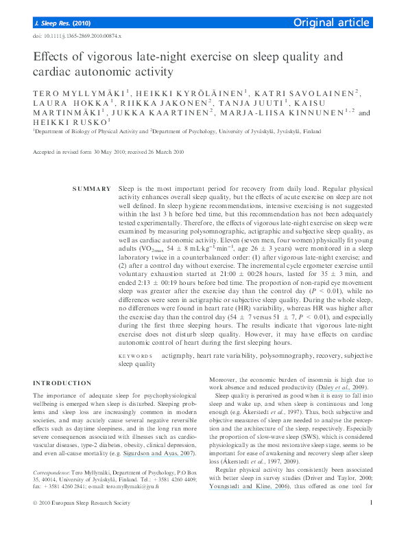 (PDF) Effects of vigorous late-night exercise on sleep quality and ...