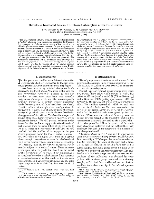 (PDF) Defects in Irradiated Silicon. II. Infrared Absorption of the Si ...