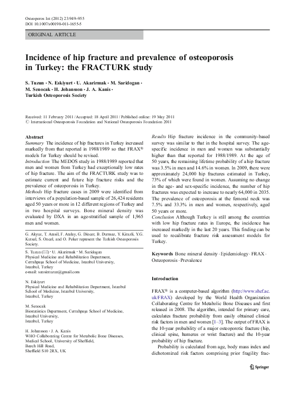 (PDF) Incidence of hip fracture and prevalence of osteoporosis in ...