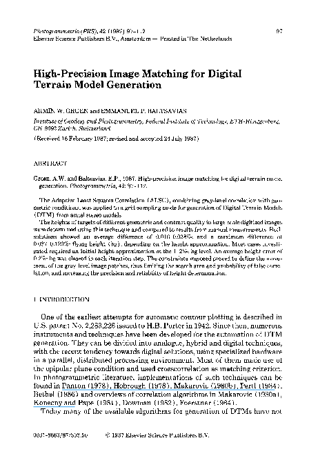 (PDF) High-precision image matching for digital terrain model generation