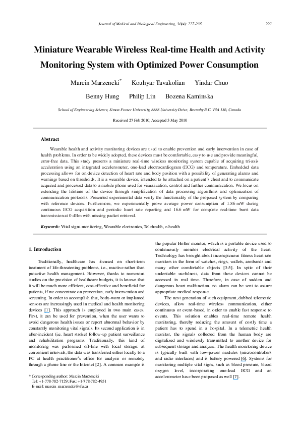 (PDF) Miniature Wearable Wireless Real-time Health and Activity ...