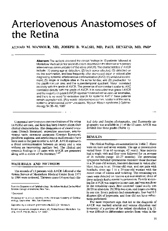 (PDF) Arteriovenous anastomoses of the retina