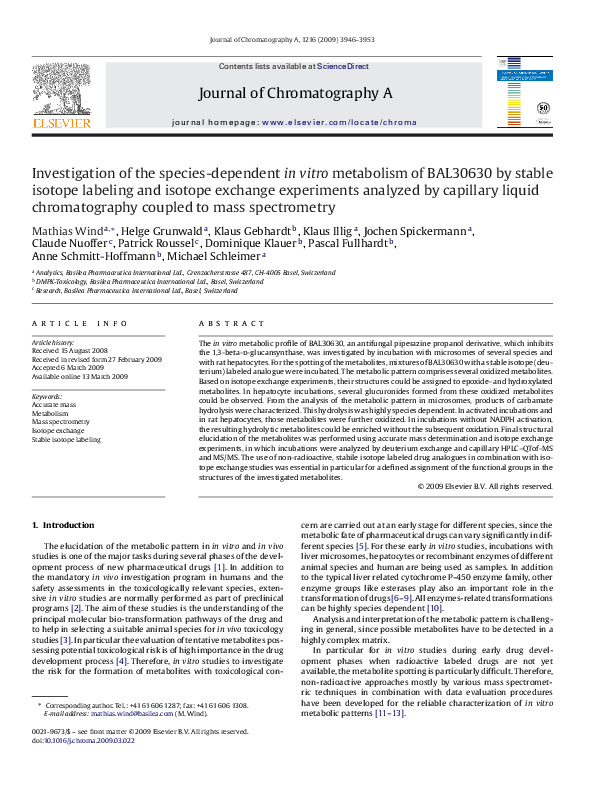 (PDF) Investigation of the species-dependent in vitro metabolism of BAL30630 by stable isotope ...