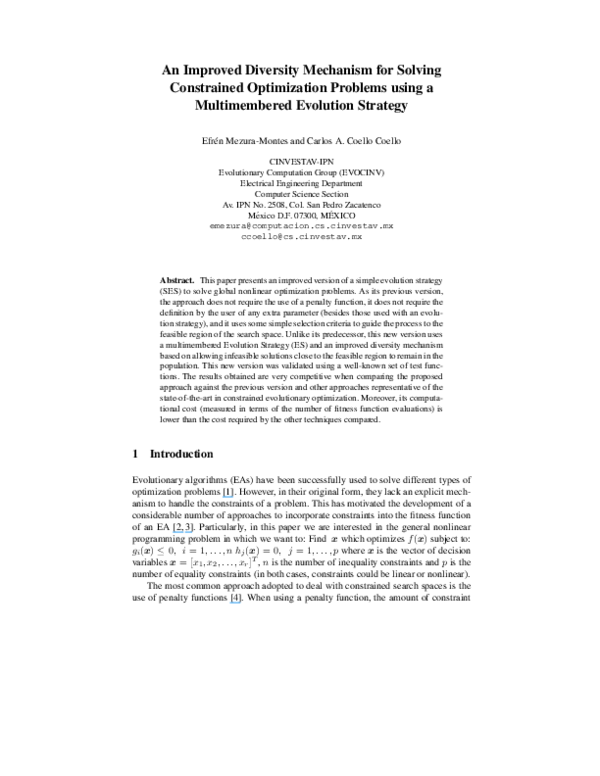 (PDF) An Improved Diversity Mechanism for Solving Constrained Optimization Problems Using a ...