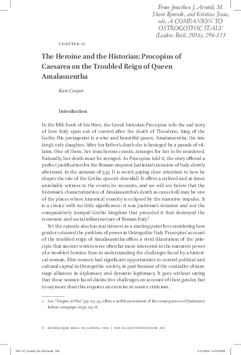 (PDF) Kate Cooper, "The Heroine and the Historian: Procopius of ...