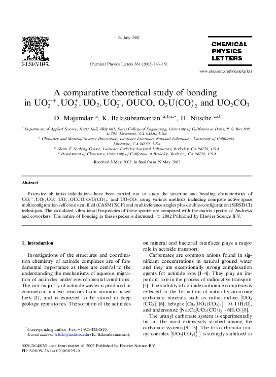 (PDF) A comparative theoretical study of bonding in UO2++,UO2+,UO2,UO2− ...