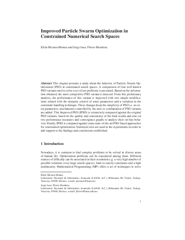 (PDF) Improved Particle Swarm Optimization in Constrained Numerical Search Spaces