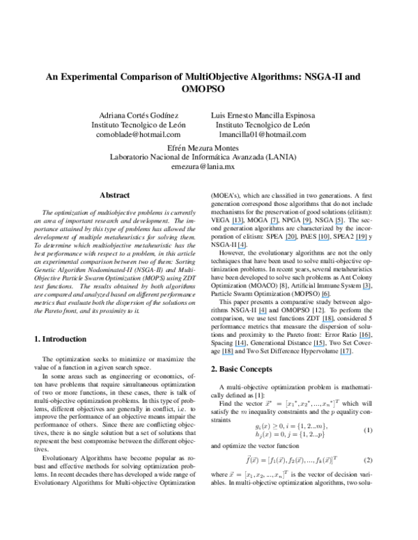 (PDF) An experimental comparison of multiobjective algorithms: Nsga-ii and omopso