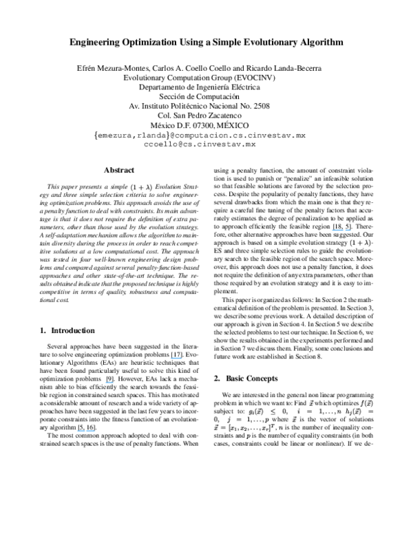 Pdf Engineering Optimization Using Simple Evolutionary Algorithm