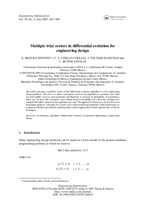 (PDF) Multiple trial vectors in differential evolution for engineering design