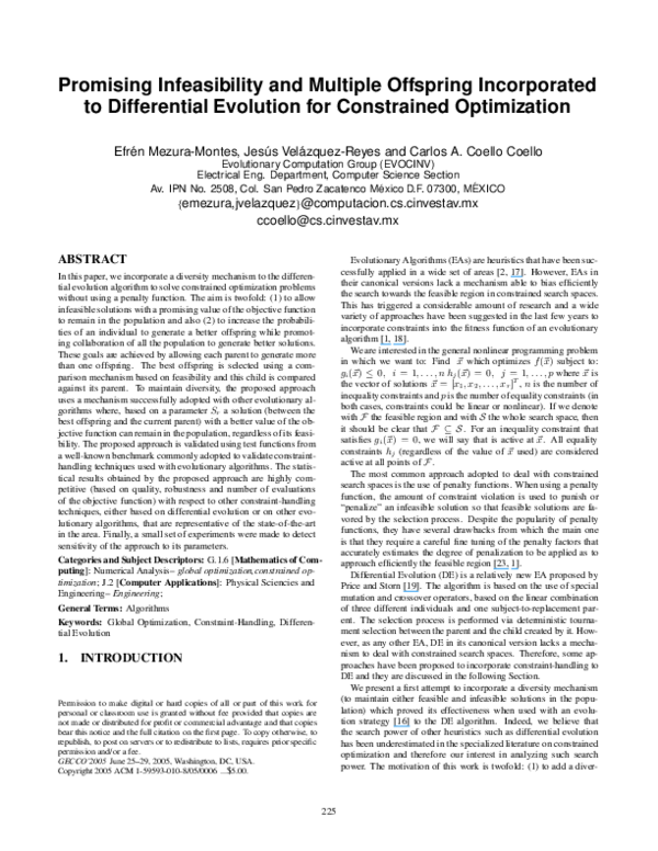 (PDF) Promising infeasibility and multiple offspring incorporated to differential evolution for ...
