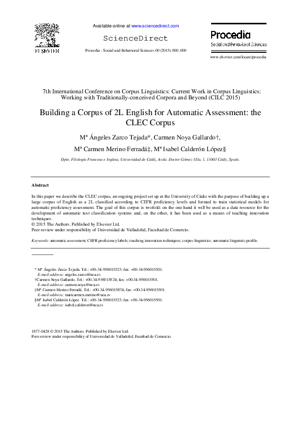 (PDF) Building a Corpus of 2L English for Automatic Assessment: the ...