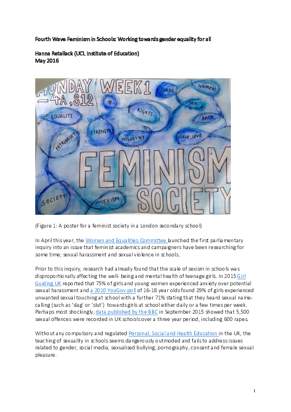 (PDF) Fourth Wave Feminism in Schools: Working towards gender equality ...