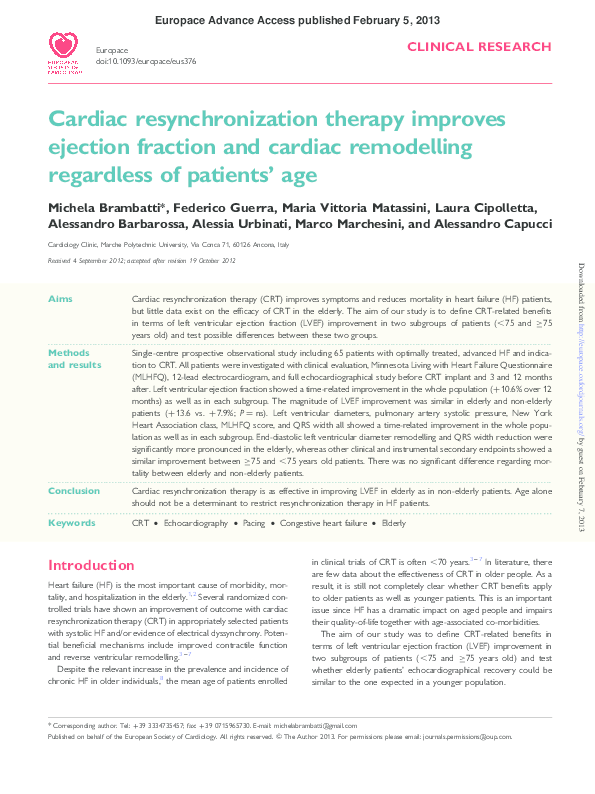 (PDF) Cardiac resynchronization therapy improves ejection fraction and ...