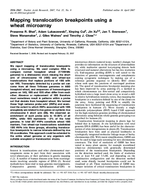 (PDF) Mapping translocation breakpoints using a wheat microarray