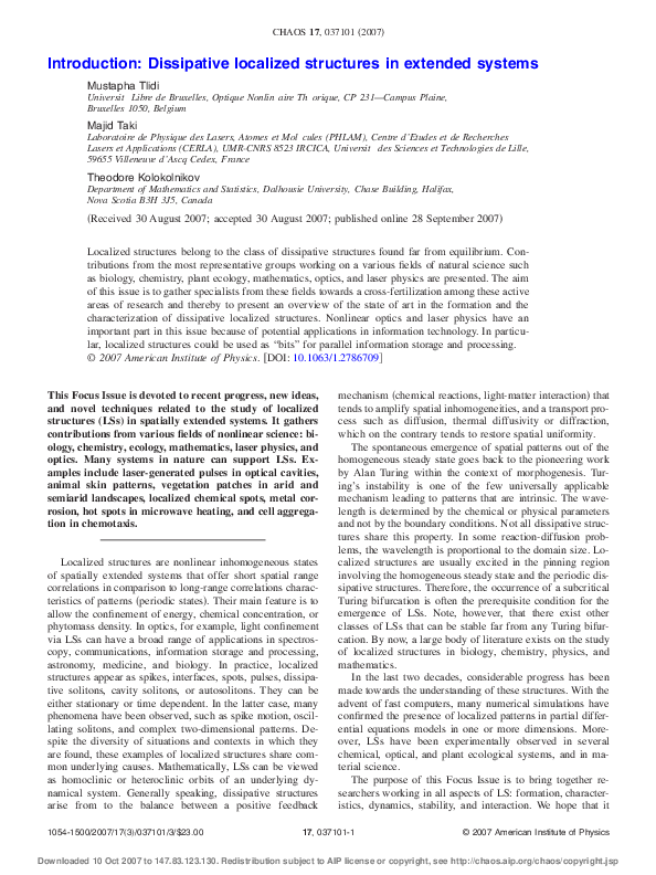 Pdf Introduction Dissipative Localized Structures In Extended Systems