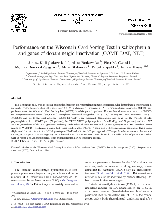 (PDF) Performance on the Wisconsin Card Sorting Test in schizophrenia ...