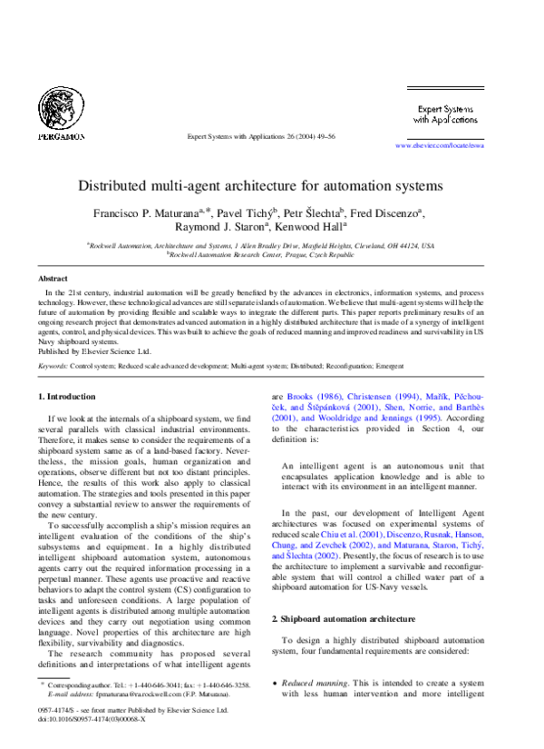 (PDF) Distributed multi-agent architecture for automation systems | Francisco Maturana ...