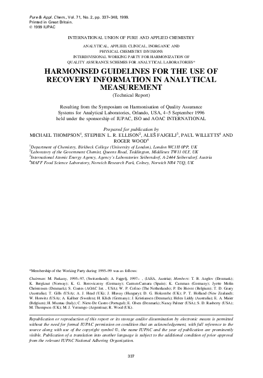 (PDF) Harmonized guidelines for the use of recovery information in analytical measurement