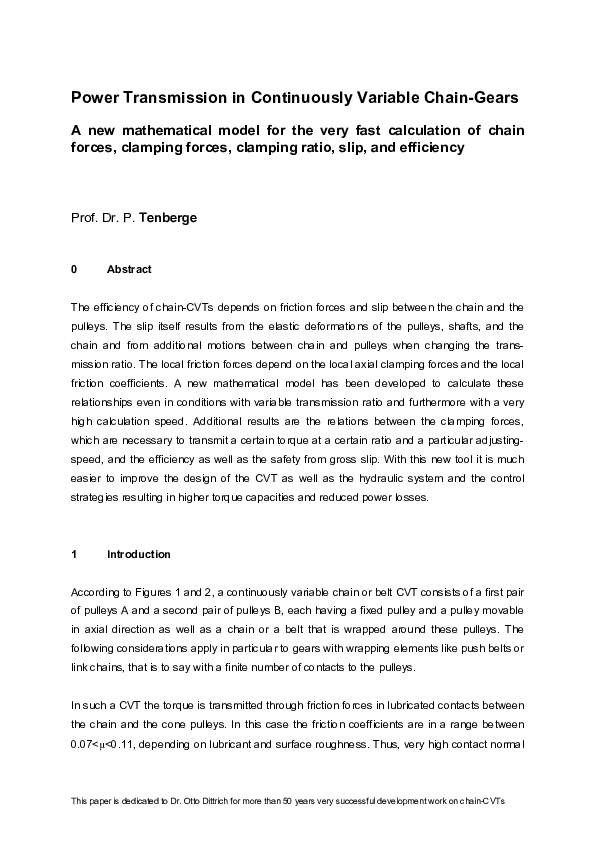 (PDF) Power Transmission in Continuously Variable Chain-Gears
