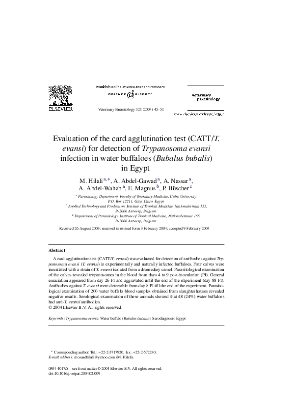 (PDF) Evaluation of the card agglutination test (CATT/T. evansi) for ...