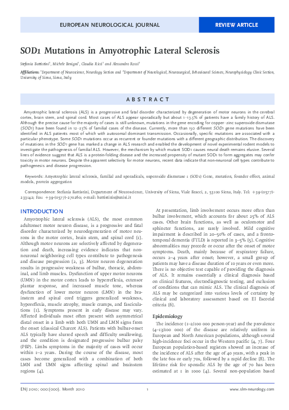 (PDF) SOD1 mutations in amyotrophic lateral sclerosis