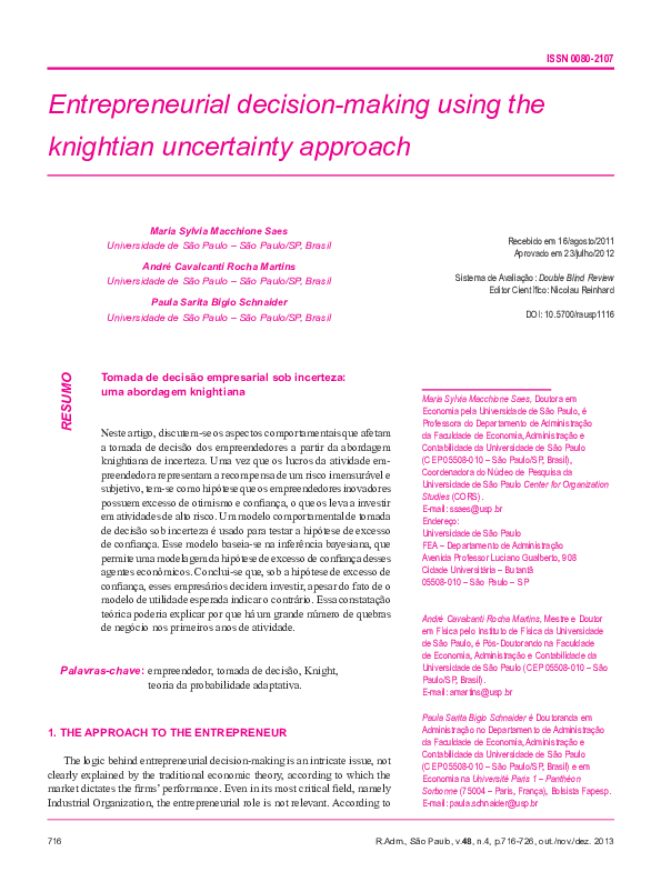 (PDF) Entrepreneurial decision-making using the knightian uncertainty ...