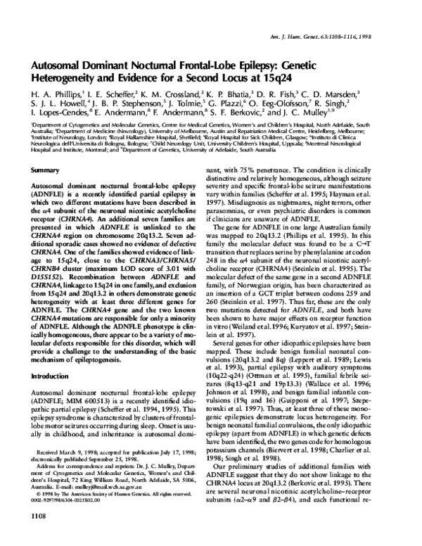 (PDF) Autosomal Dominant Nocturnal Frontal-Lobe Epilepsy: Genetic Heterogeneity and Evidence for ...