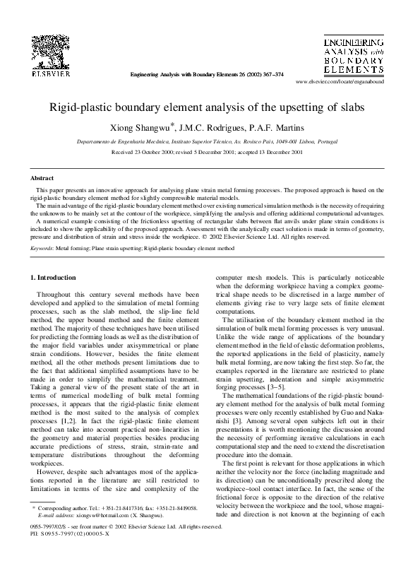 (PDF) Rigid-plastic boundary element analysis of the upsetting of slabs