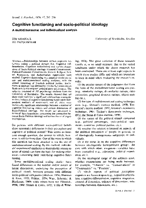 (PDF) Cognitive functioning and socio‐political ideology A ...
