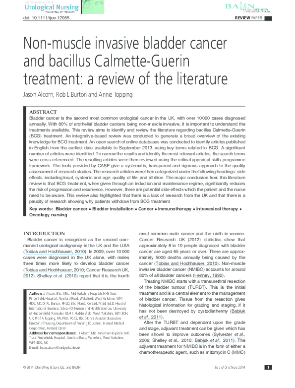 (PDF) Non-muscle invasive bladder cancer and bacillus Calmette-Guerin ...