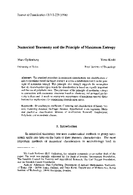 (PDF) Numerical taxonomy and the principle of maximum entropy