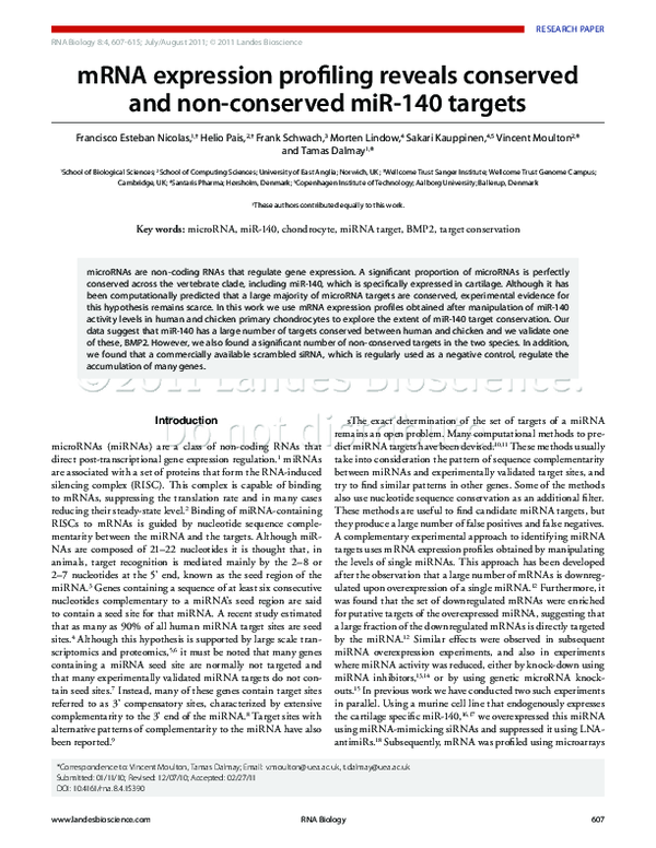 (PDF) mRNA expression profiling reveals conserved and non-conserved miR-140 targets