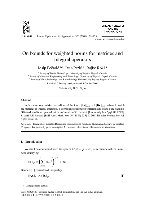 (PDF) On bounds for weighted norms for matrices and integral operators