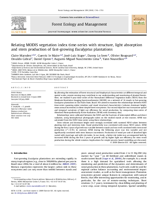 (PDF) Relating MODIS vegetation index time-series with structure, light absorption and stem ...
