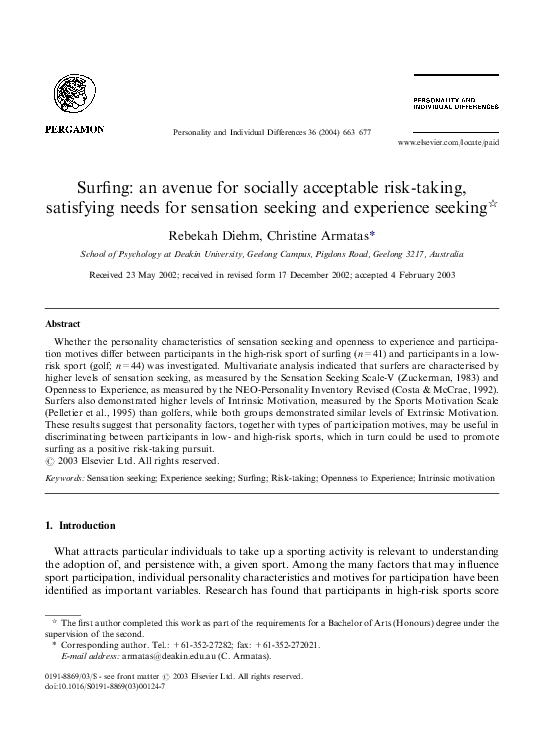 (PDF) Surfing: an avenue for socially acceptable risk-taking, satisfying needs for sensation ...