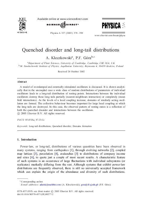 (PDF) Quenched disorder and long-tail distributions