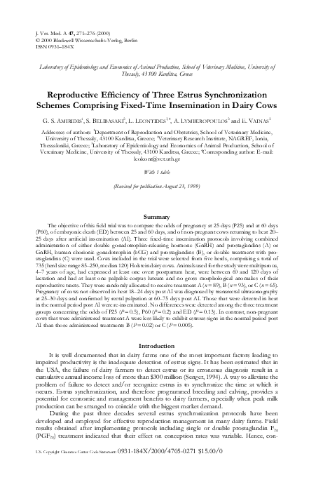 Pdf Reproductive Efficiency Of Three Estrus Synchronization Schemes Comprising Fixed Time