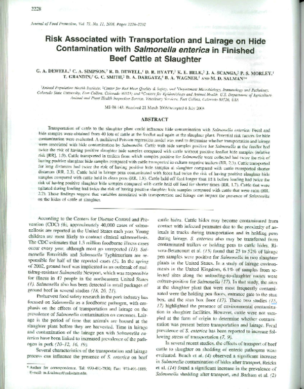 (PDF) Risk associated with transportation and lairage on hide ...