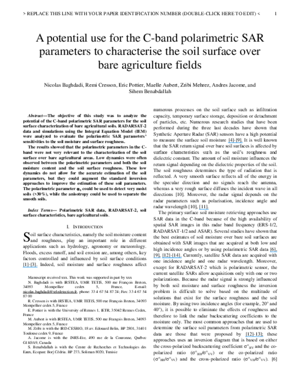 (PDF) A potential use for the C-band polarimetric SAR parameters to characterize the soil ...