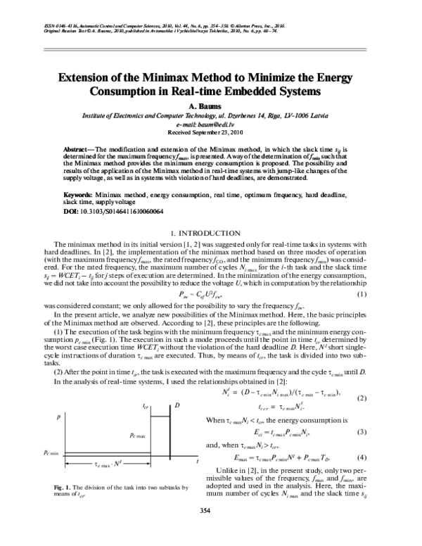 Pdf Minimax Method For Energy Efficient Systems