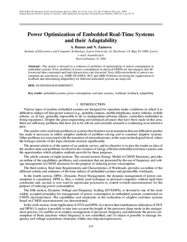 (PDF) Power optimization of embedded real-time systems and their adaptability