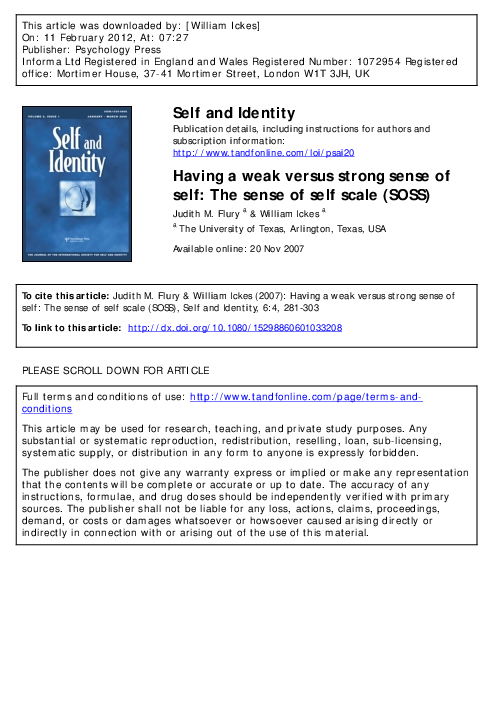 (PDF) Having a weak versus strong sense of self: The sense of self ...