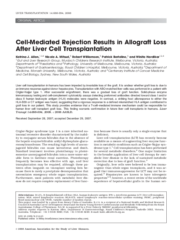 (PDF) Cell-mediated rejection results in allograft loss after liver ...