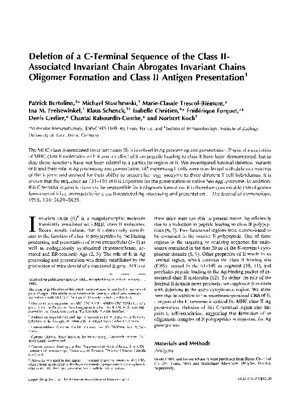 (PDF) Deletion of a C-terminal sequence of the class II-associated ...